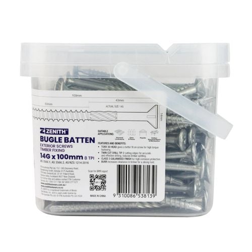 ZENITH 14G - 8 x 100mm Class 3 Galvanised Bugle Batten Screws - 100 ...