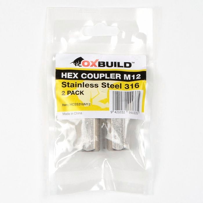 Oxbuild M12 316 Stainless Steel Hex Coupler - 2 Pack - Bunnings New Zealand