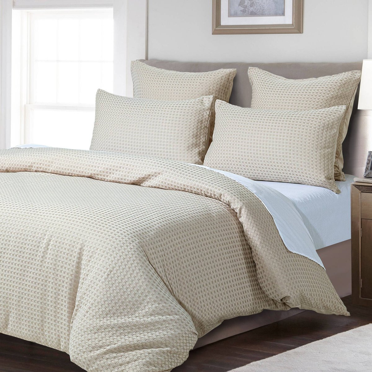 CleverPolly Microfibre Waffle Quilt Set - Beige - Double - Bunnings ...