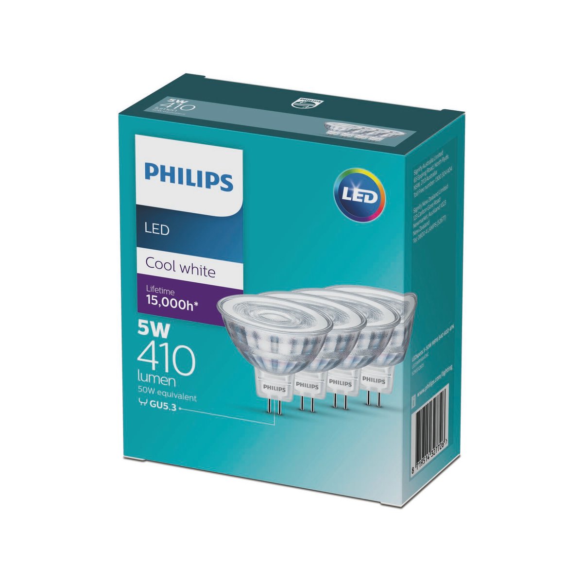 Philips MR16 LED 410Lm Cool White 5W Spot - 4 Pack - Bunnings Australia