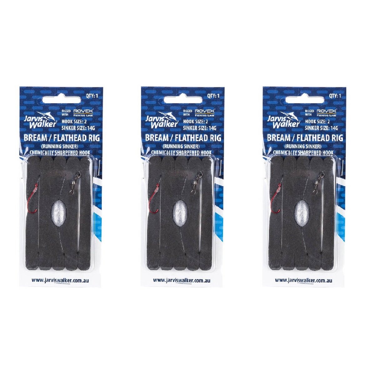 3x Jarvis Walker Bream/Flathead Running Sinker Rig with 14g Bean Sinker ...