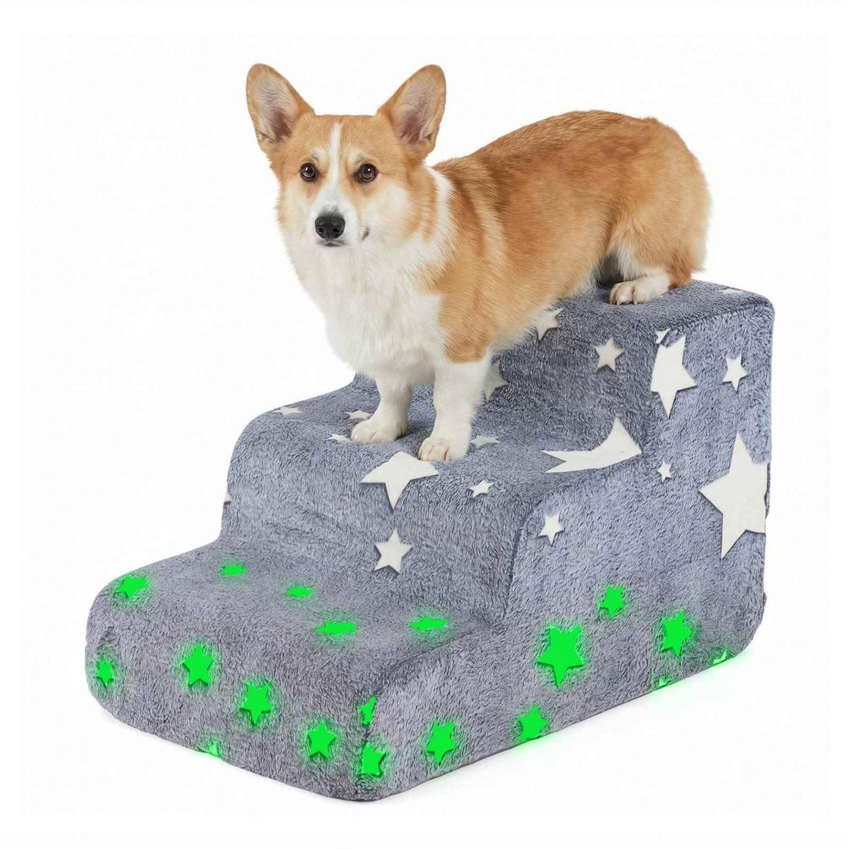 Costway 3 Steps Pet Ramp Glow-in-the-dark Dog Stairs Non-slip ...