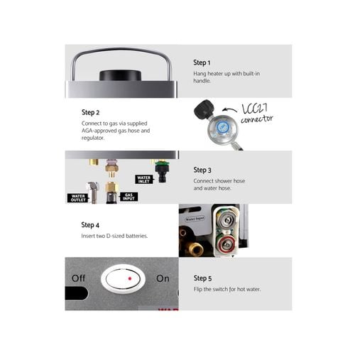 Devanti Gas Hot Water Heater Portable Shower Camping LPG Outdoor ...