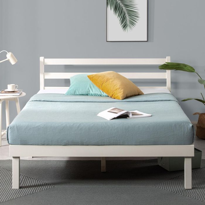 Zinus Queen Robin Bed Frame Solid Wood Bed Base - White - Bunnings ...