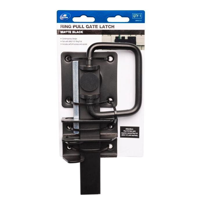 Zenith Matte Black Ring Pull Gate Latch - Bunnings Australia