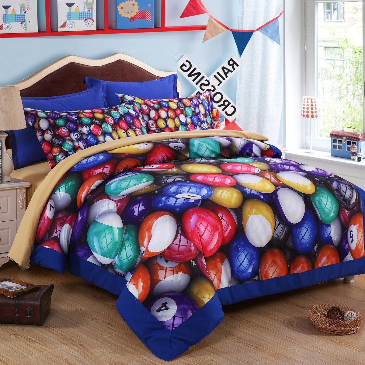3D Billiards Snooker Quilt Cover Set Bedding Set Pillowcases - Bunnings ...