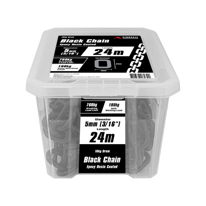Pinnacle 5mm 3/16" x 24m Black Chain - Bunnings Australia
