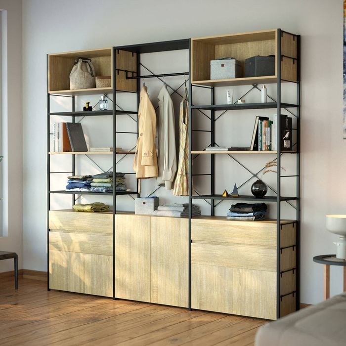 Flexi Storage Studio 2195mm Black And Oak Silhouette 7 Shelf Starter ...