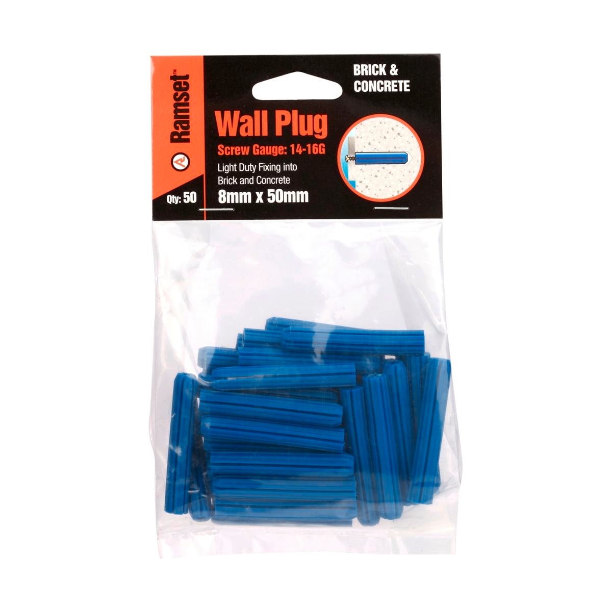 Ramset 8 x 50mm Blue Wall Plugs - 50 Pack - Bunnings Australia