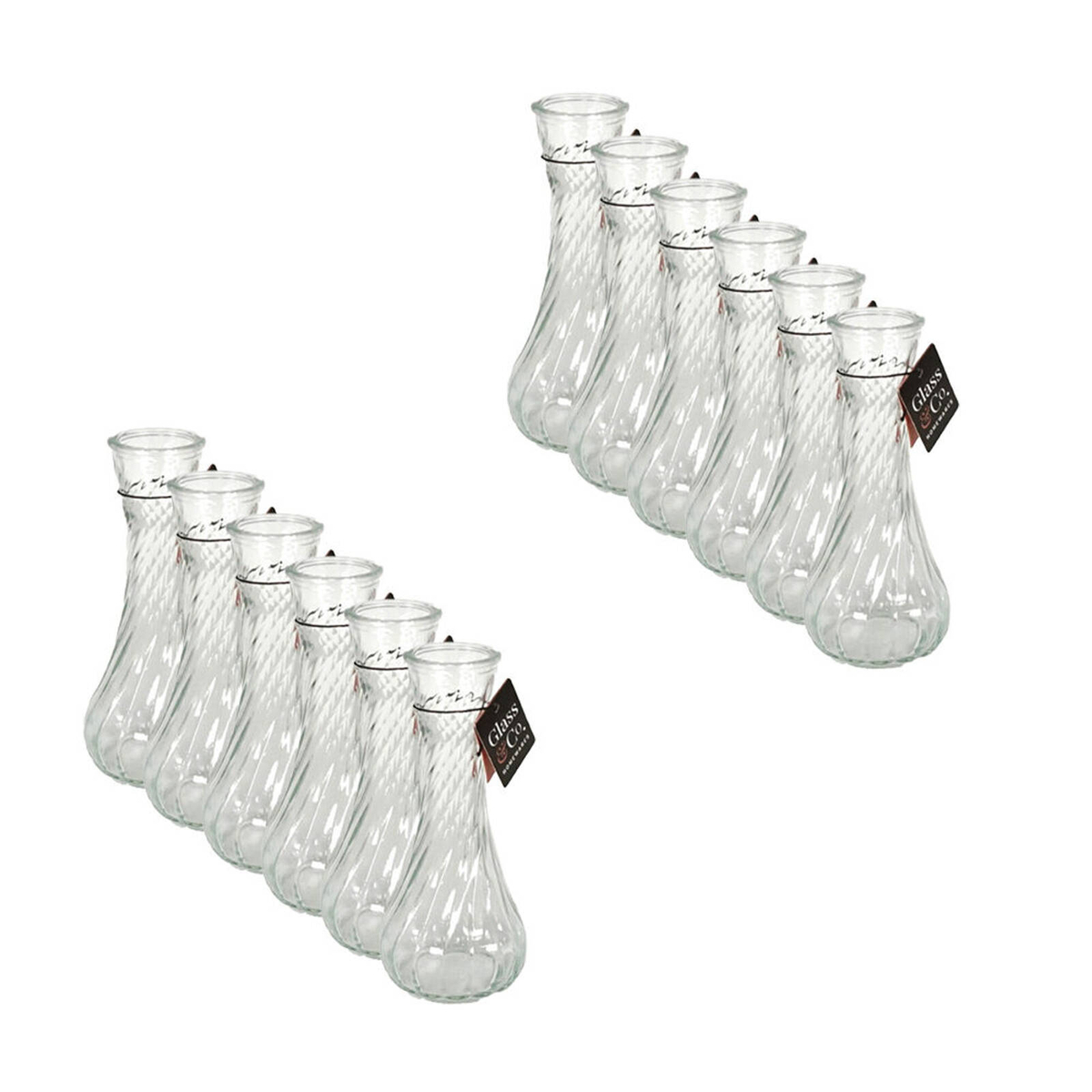 12PK Glass & Co Ribbed Bottleneck Glass Vase 244x15.4cm - Clear ...
