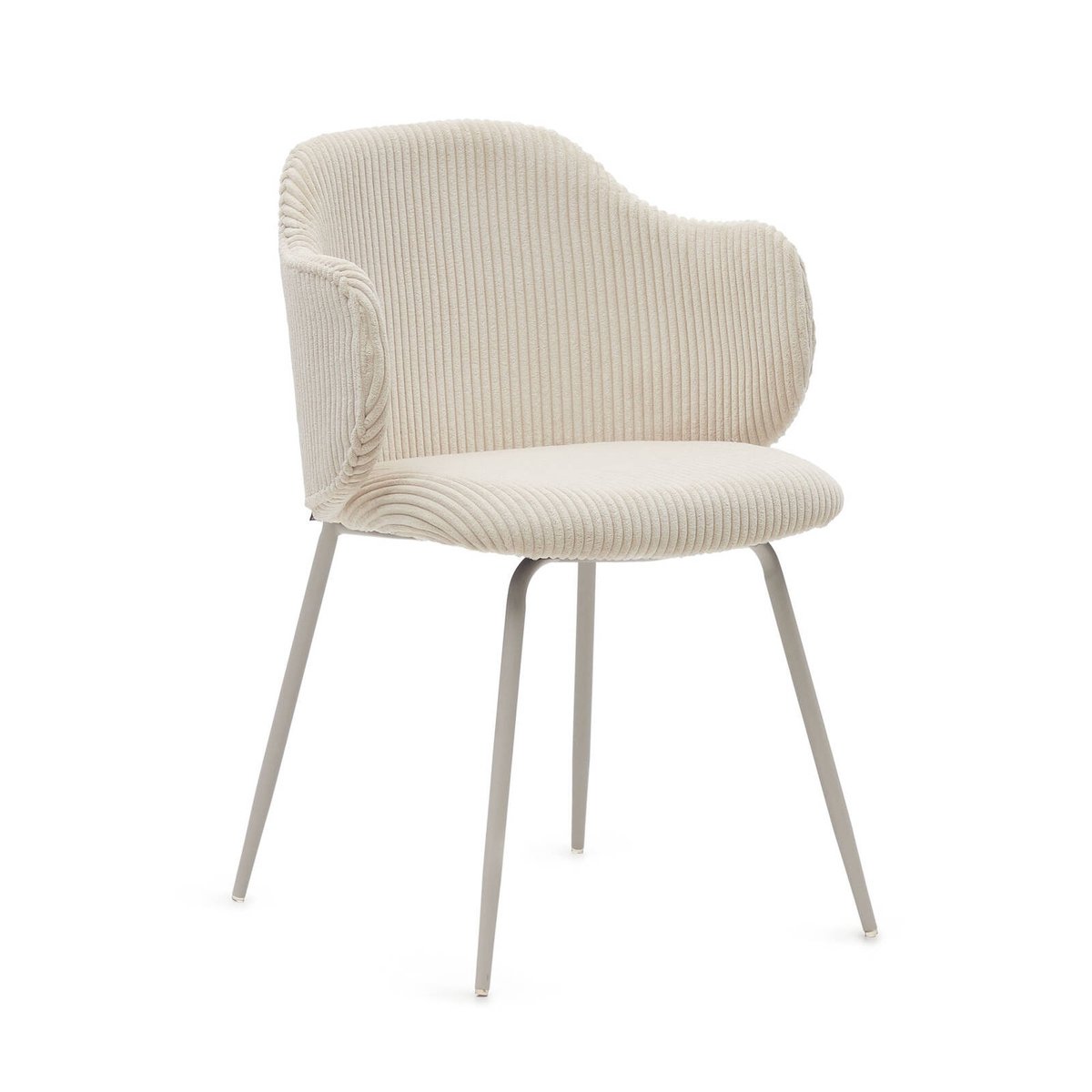 Yunia chair in beige wide seam corduroy with steel legs in a powder ...
