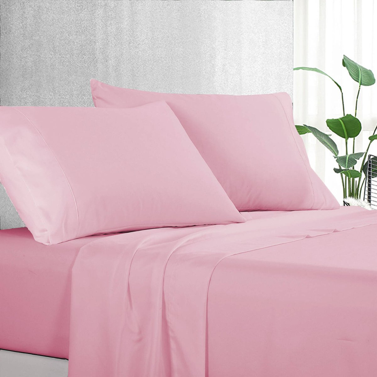 Luxton Pure Soft Plain Color 1000TC Bed Sheet Set (Pink, King Single ...