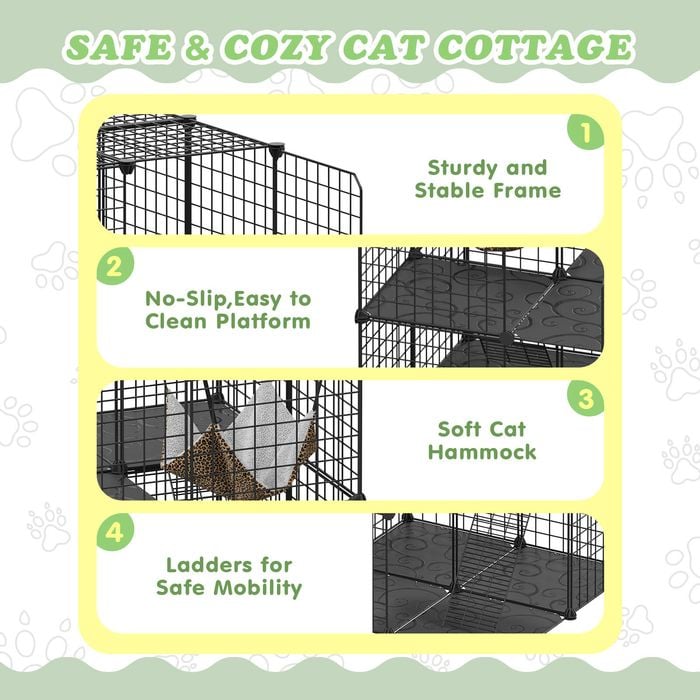 Advwin Cat Cage 4 Tier Large DIY Pet Crate Cat Villa Cat Enclosure ...