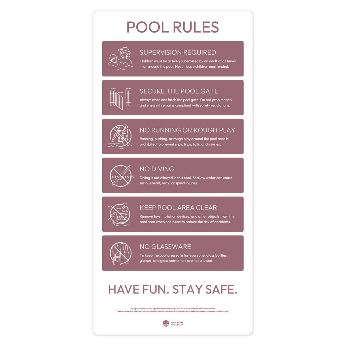 Pool Signs Australia Pool Rules Sign - Earth Red - Bunnings Australia