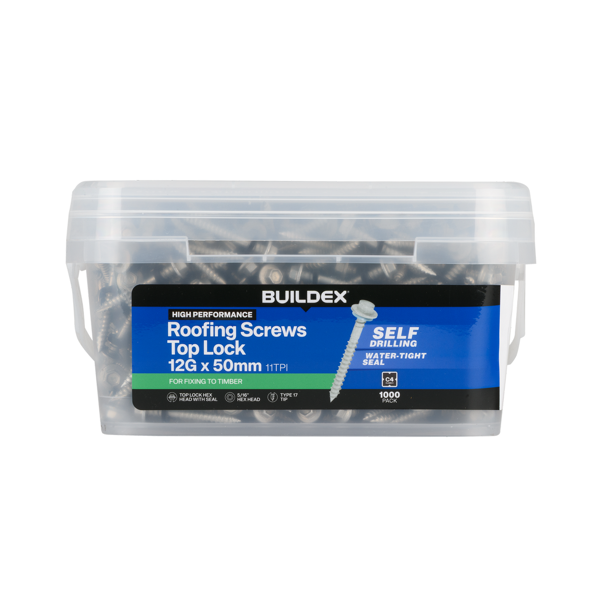 Buildex 12G x 50mm Class 4 Roofing Screws with Seal - 1000 Pack ...