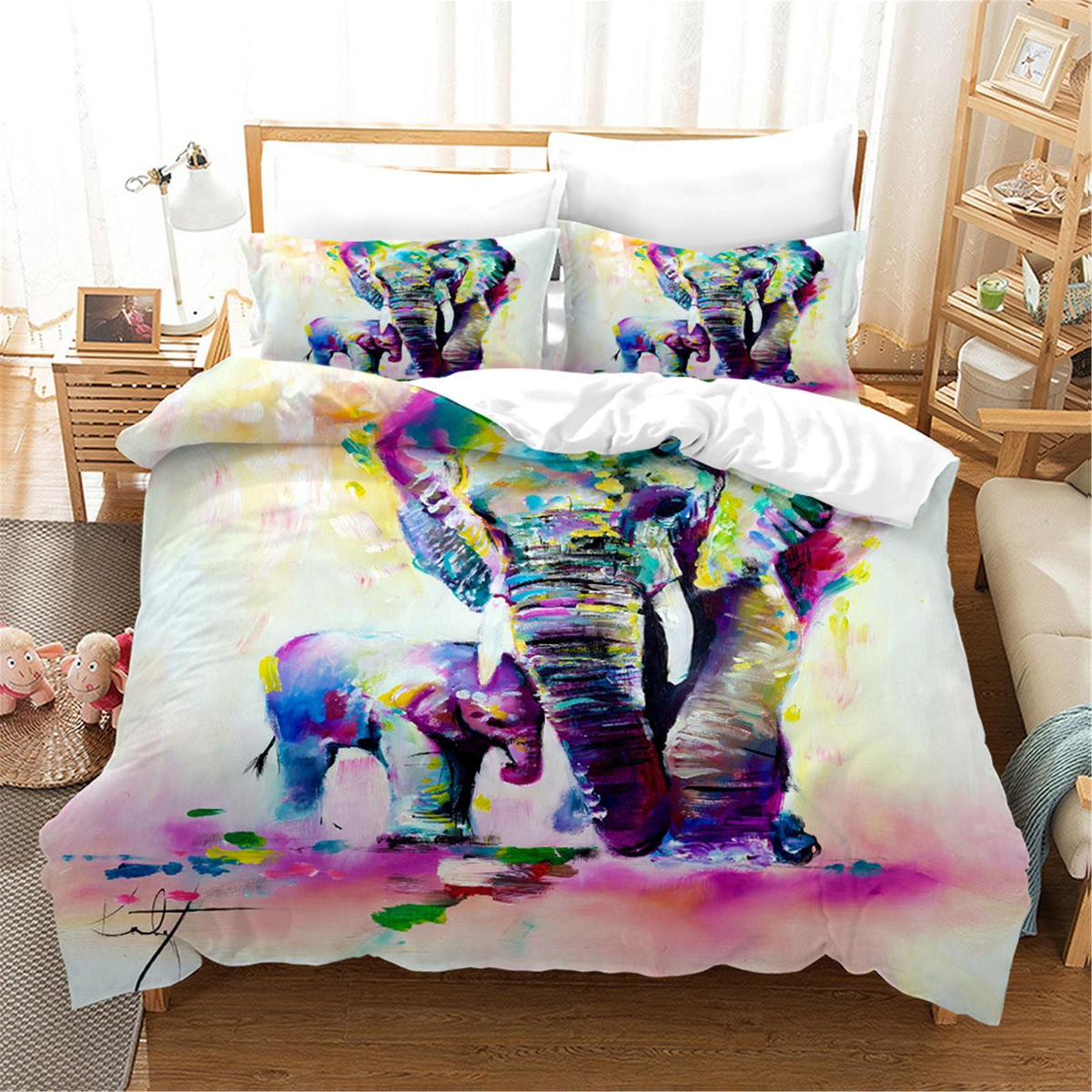 3D Watercolor Elephant Quilt Cover Set Bedding Set Pillowcases 131 ...