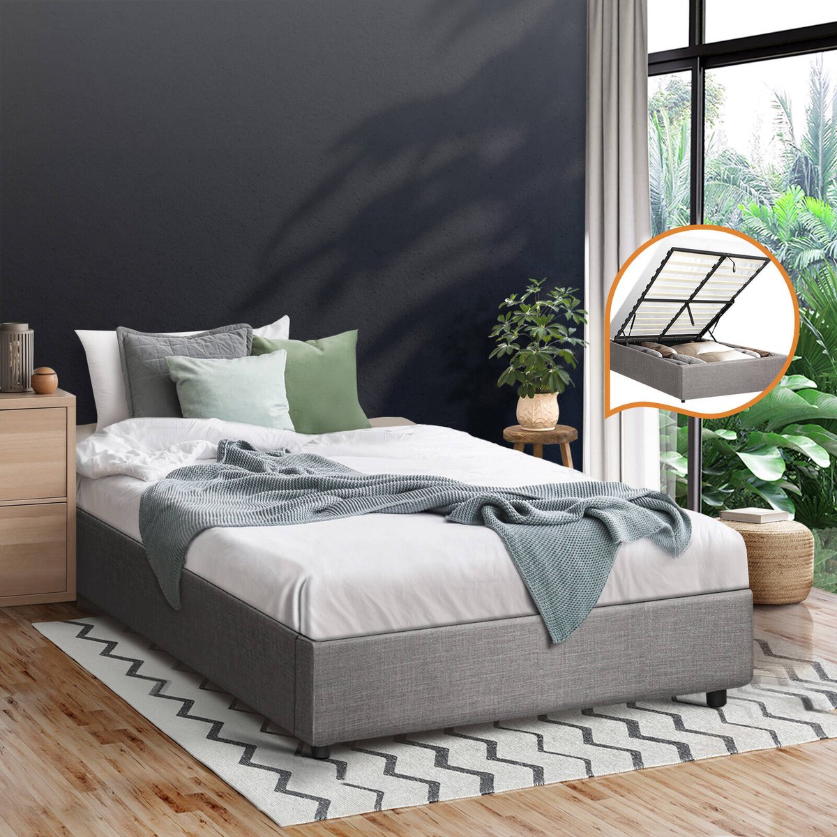 Oikiture Bed Frame King Single Size Gas Lift Base with Storage ...