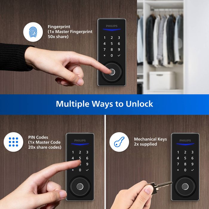 Philips Nickel EasyKey Fingerprint Deadbolt Door Lock With Mechanical ...