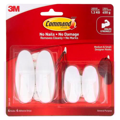 Command™ Small / Medium Designer Hooks - 4 Pack - Bunnings New Zealand