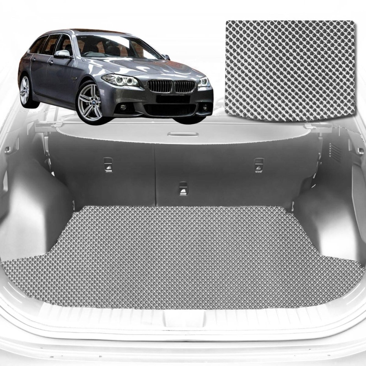 6D Diamond Car Boot Mat for BMW 5 Series (F07 F10 F11) 2010-2016-Hatch-Cargo Mat-Grey-Outback GT ...