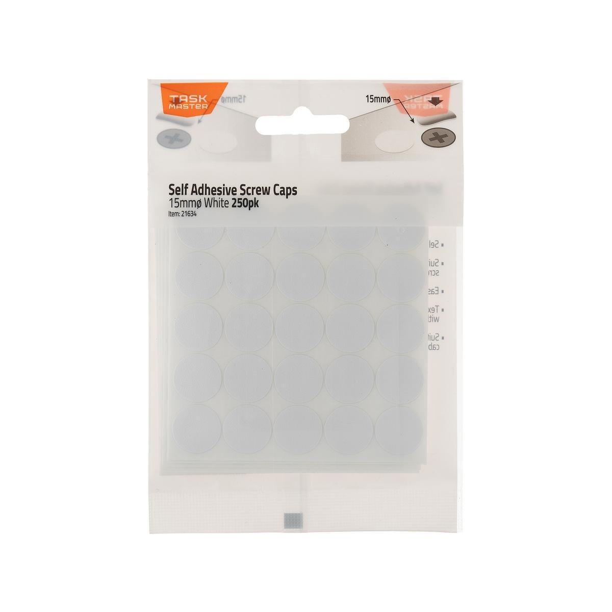 Taskmaster 15mm White Self Adhesive Screw Caps - 250 Pack - Bunnings ...