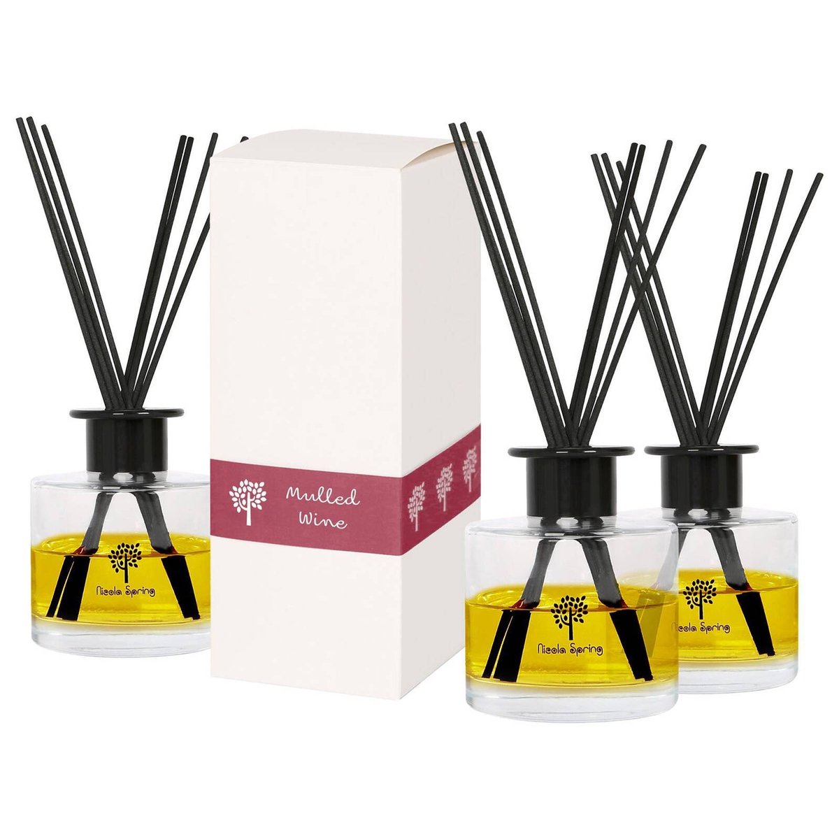 Glass Reed Diffusers - 200ml - Mulled Wine - Pack of 3 Warm Spiced ...