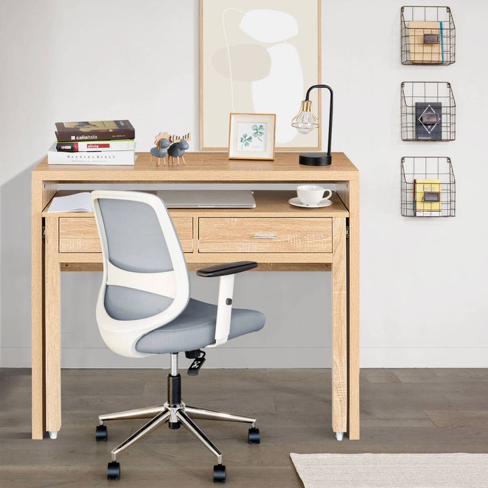 Costway Wood Console Table Pull Out Computer Desk w/2 Drawers Extending ...
