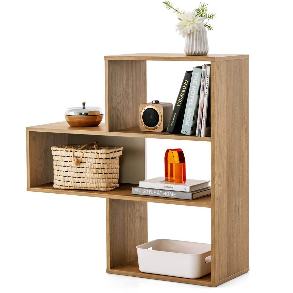 Costway 3-Shelf Bookcase Convex Corner Bookshelf Display Storage Unit ...