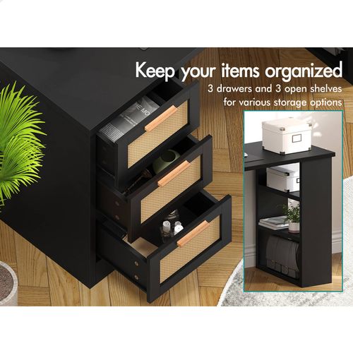 Alfordson Computer Desk Rattan Study Table Black - Bunnings Australia