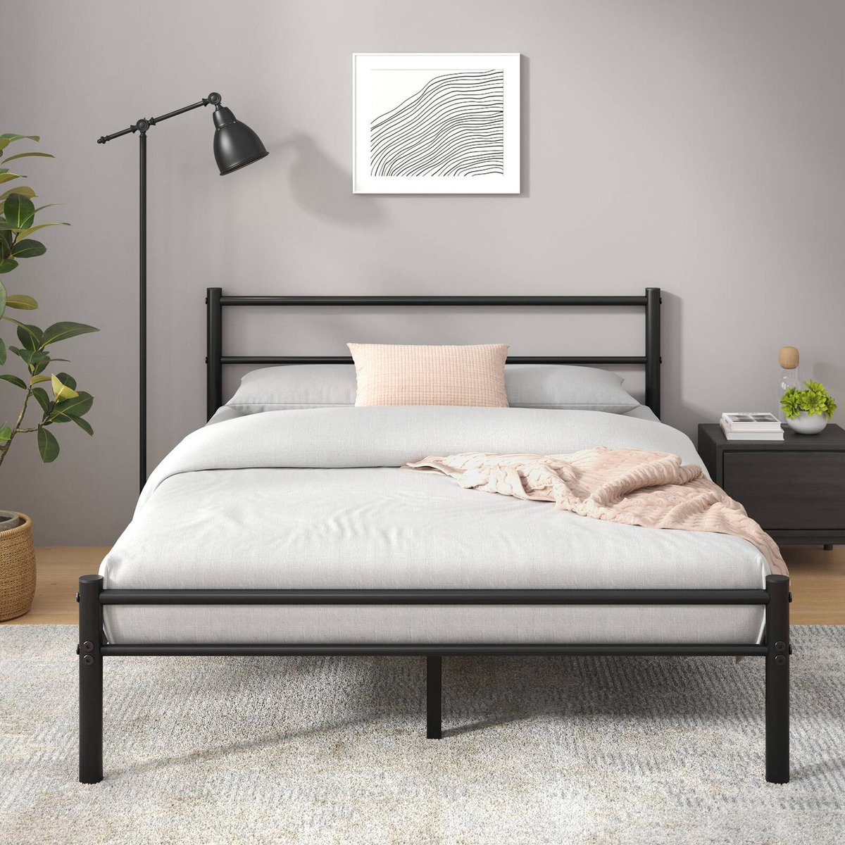 Zinus Queen Metal Bed Frame Base - Black - Bunnings Australia