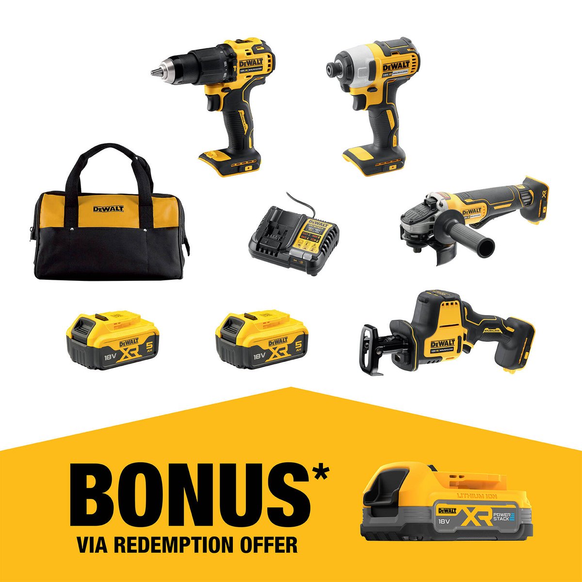 DeWALT 18V XR 5.0Ah 4 Piece Combo Kit DCZ409P2-XE - Bunnings Australia