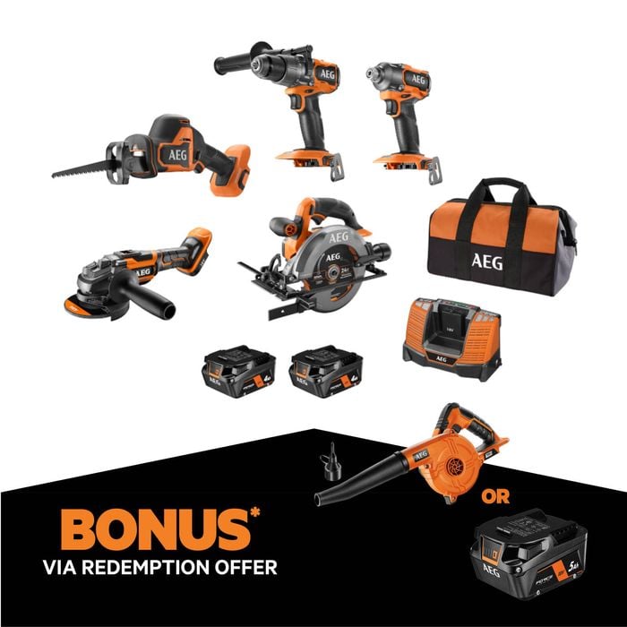 AEG 18V 4.0Ah 5 Piece FUSION Brushless Kit - Bunnings Australia