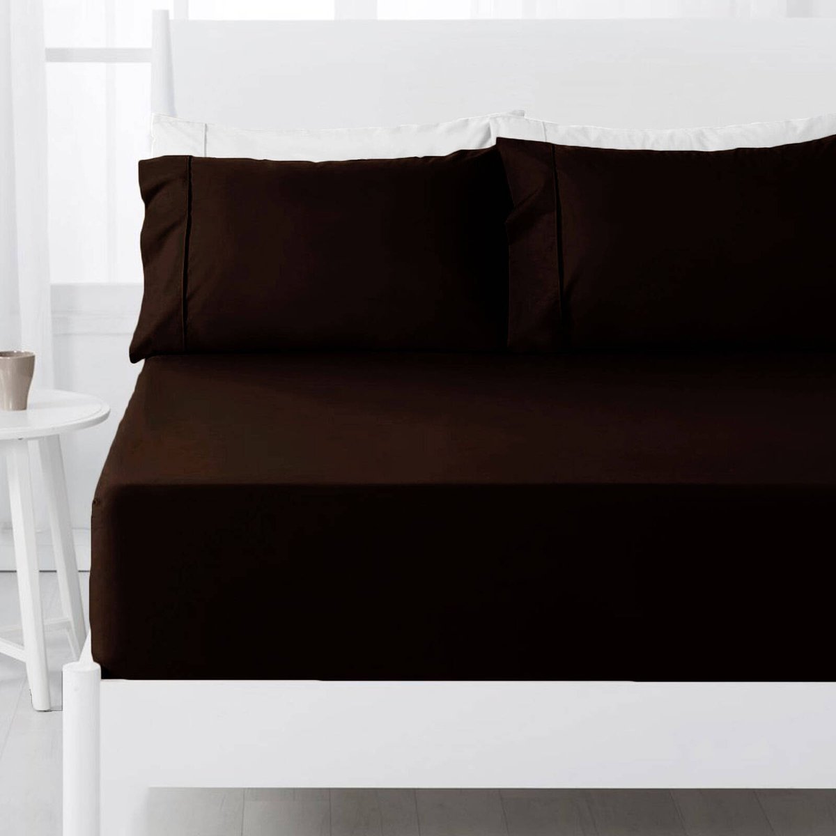 Hotel Living 250TC Polyester Cotton Fitted Sheet Set Single Chocolate ...