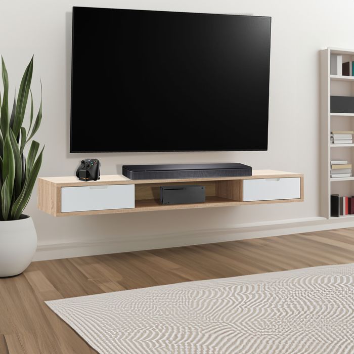 Criterion 2000mm Oak/white Wall Mount Entertainment Unit, Tv Cabinet ...