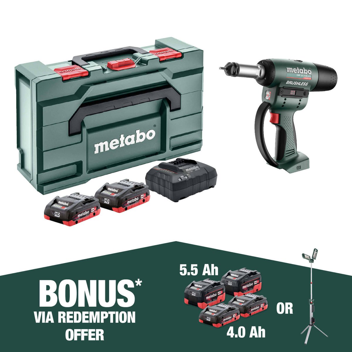 Metabo 18V Rivet Nut Gun Kit With 2 X 4.0Ah - Bunnings Australia