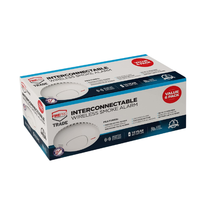 FirePro Interconnectable 10-Year Wireless Smoke Alarm - 6 Pack ...