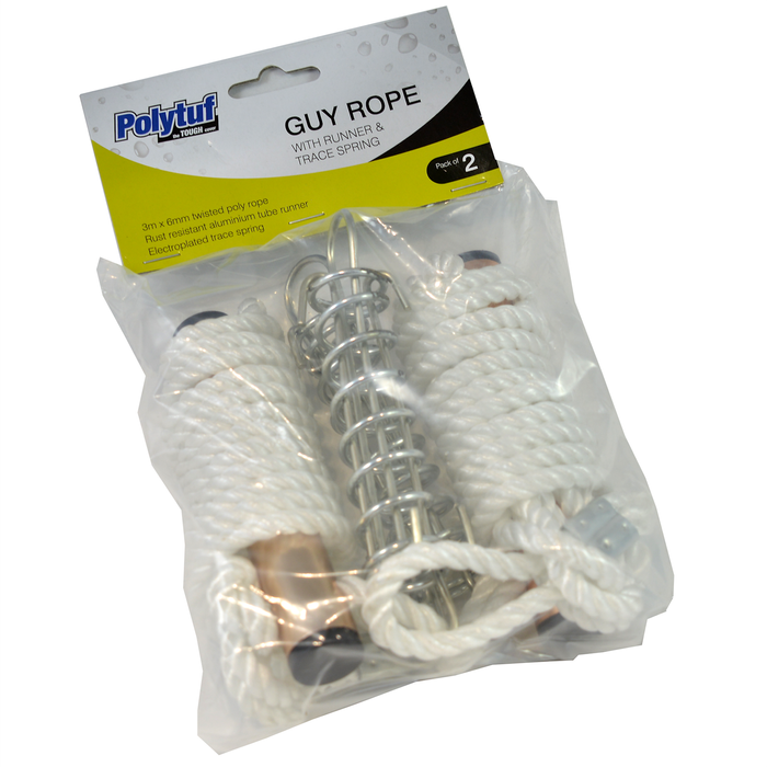 Polytuf 6mm x 3m Guy Rope With Runner And Trace Spring - 2 Pack ...