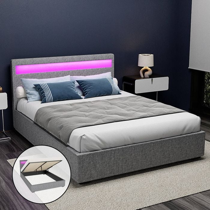 Artiss Bed Frame Beds Base Gas Lift LED Queen - Bunnings Australia