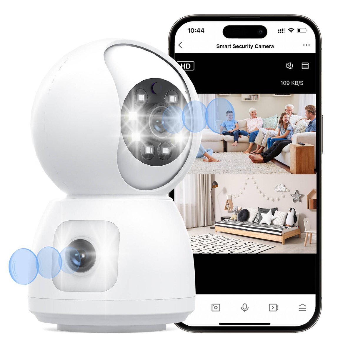 Advwin Dual-Lens Indoor Security Camera, 1080P WiFi Home Surveillance ...