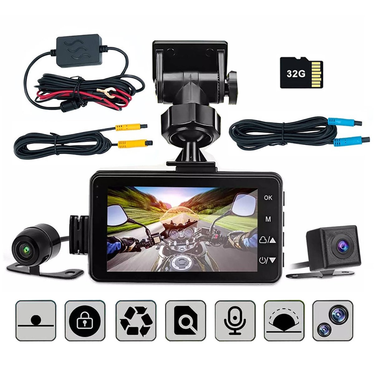 3inch LCD HD Dual Camera Motorcycle DVR Video Driving Recorder With 32G ...
