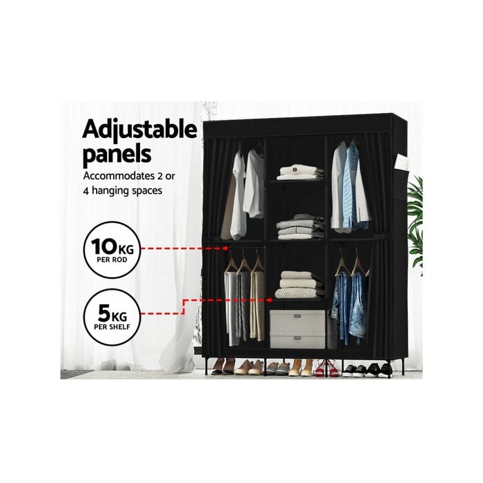 Artiss Storage Wardrobe 173cm Black Bunnings Australia