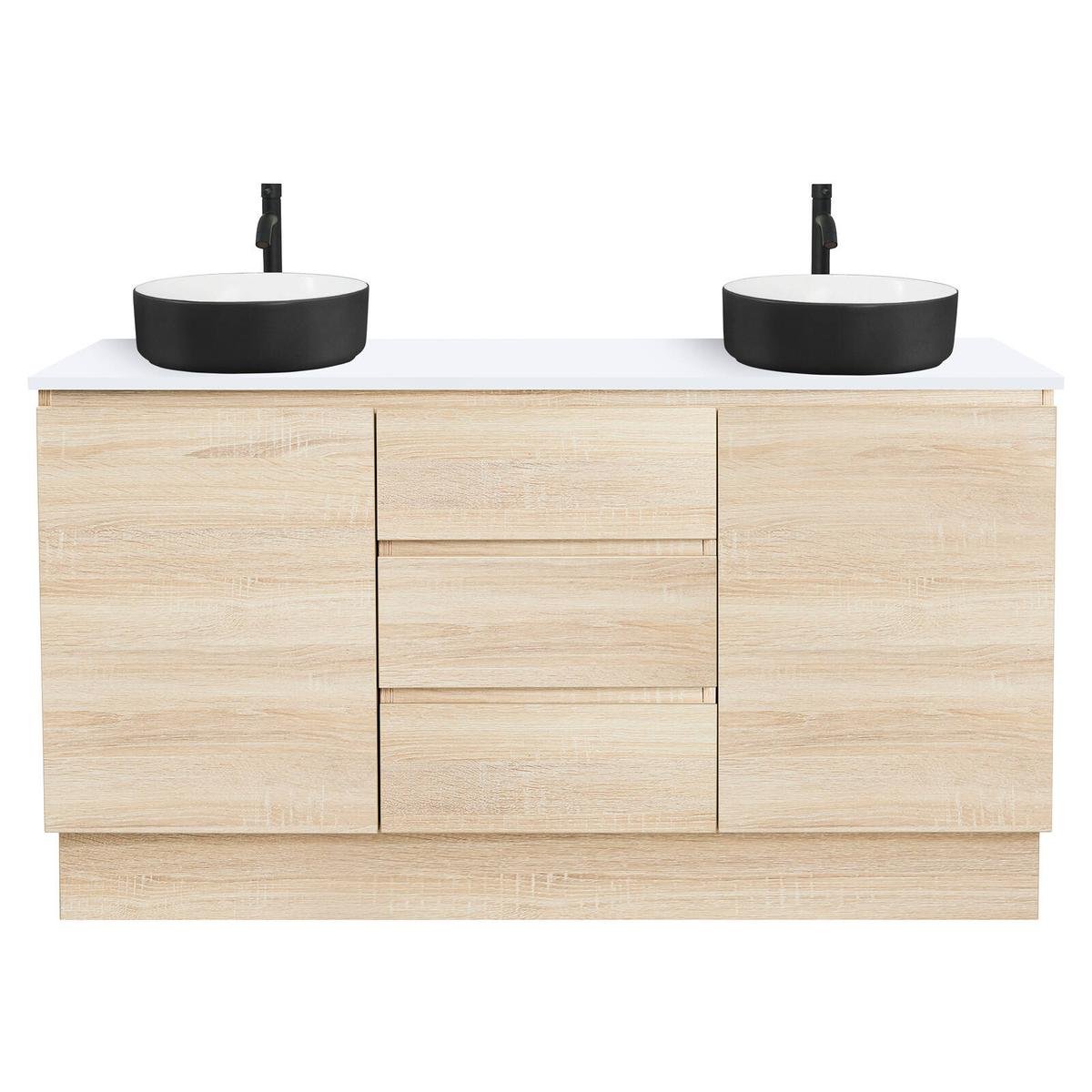 CIBO 1500mm Coast Veneer Nordic Full Height Bathroom Vanity With Black And White Basins ...