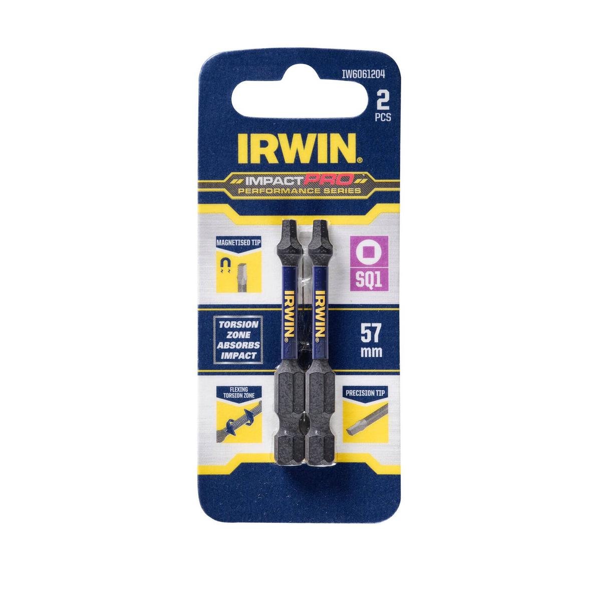 Irwin Impact Pro Performance 57mm SQ1 - 2 Pack - Bunnings New Zealand