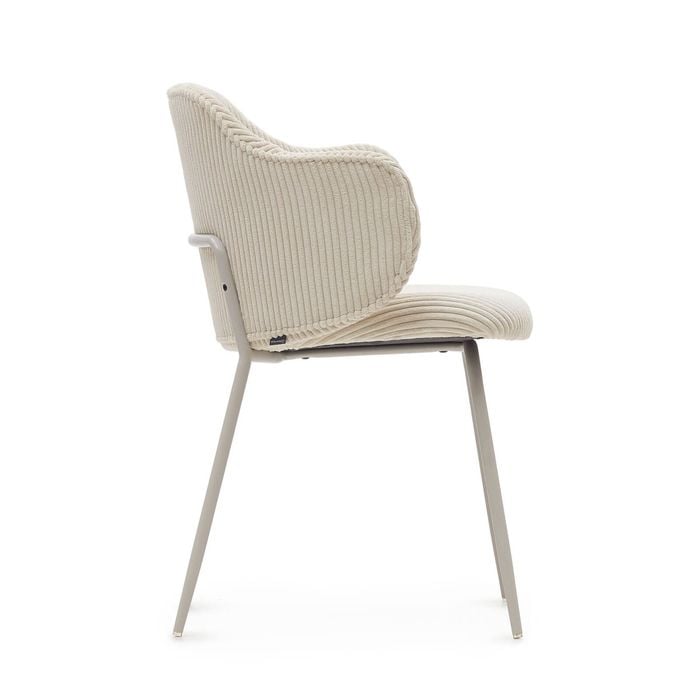 Yunia chair in beige wide seam corduroy with steel legs in a powder ...