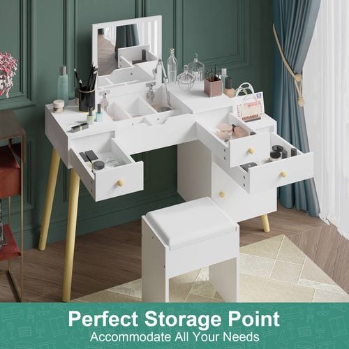 Advwin Dressing Table Set with Flip Top Mirror Adjustable Side Cabinet ...