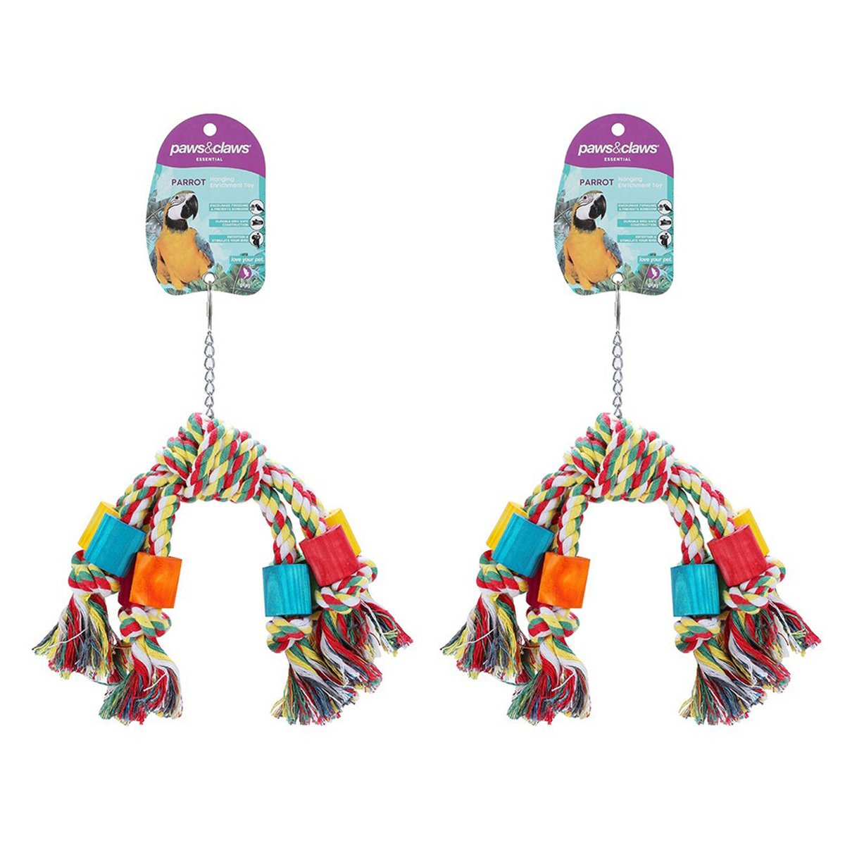 2x Paws & Claws 22x8cm Rope Dangler Parrot Pet/Bird Toy - Bunnings ...