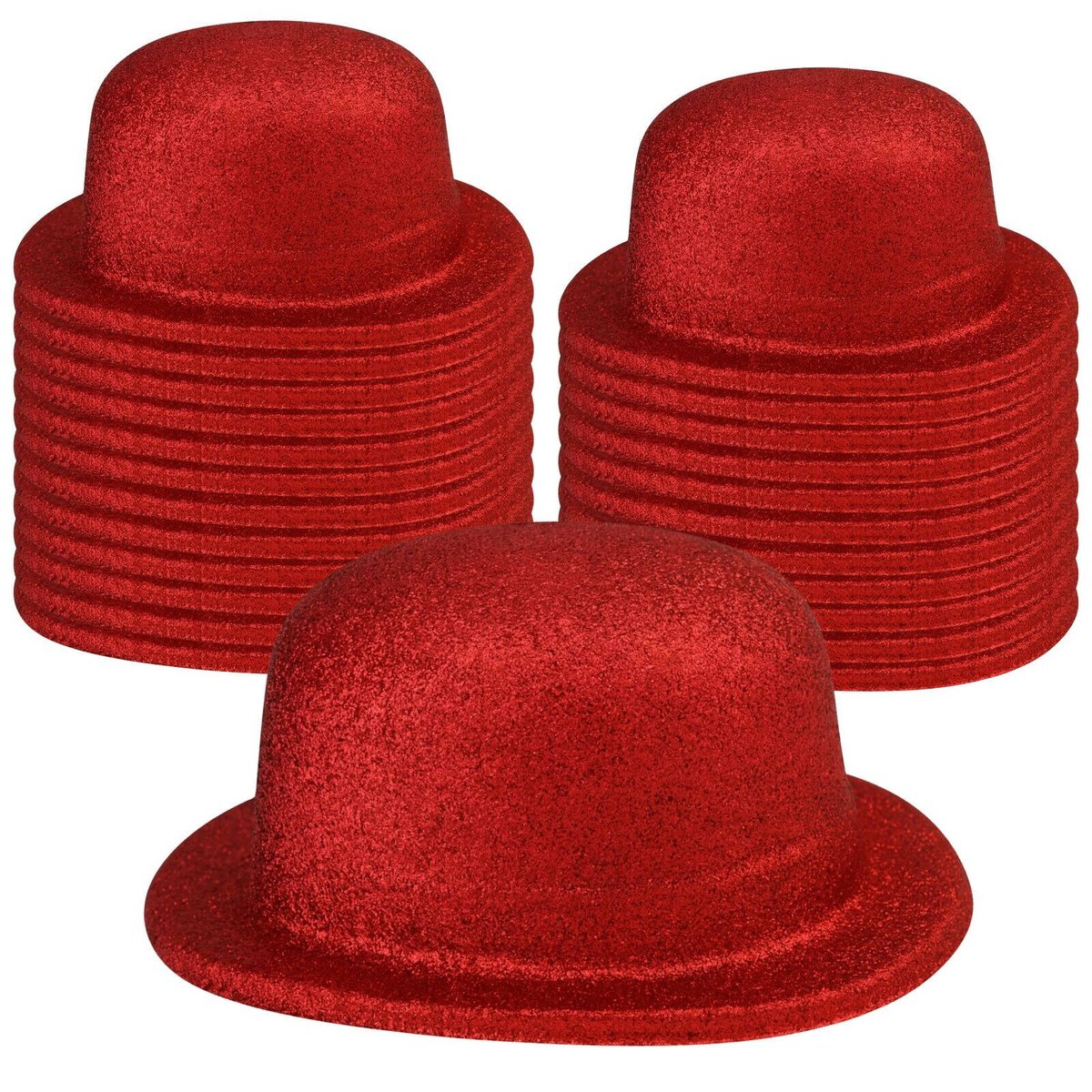 24x GLITTER BOWLER HAT Fancy Party Plastic Costume Cap Fun Dress Up ...