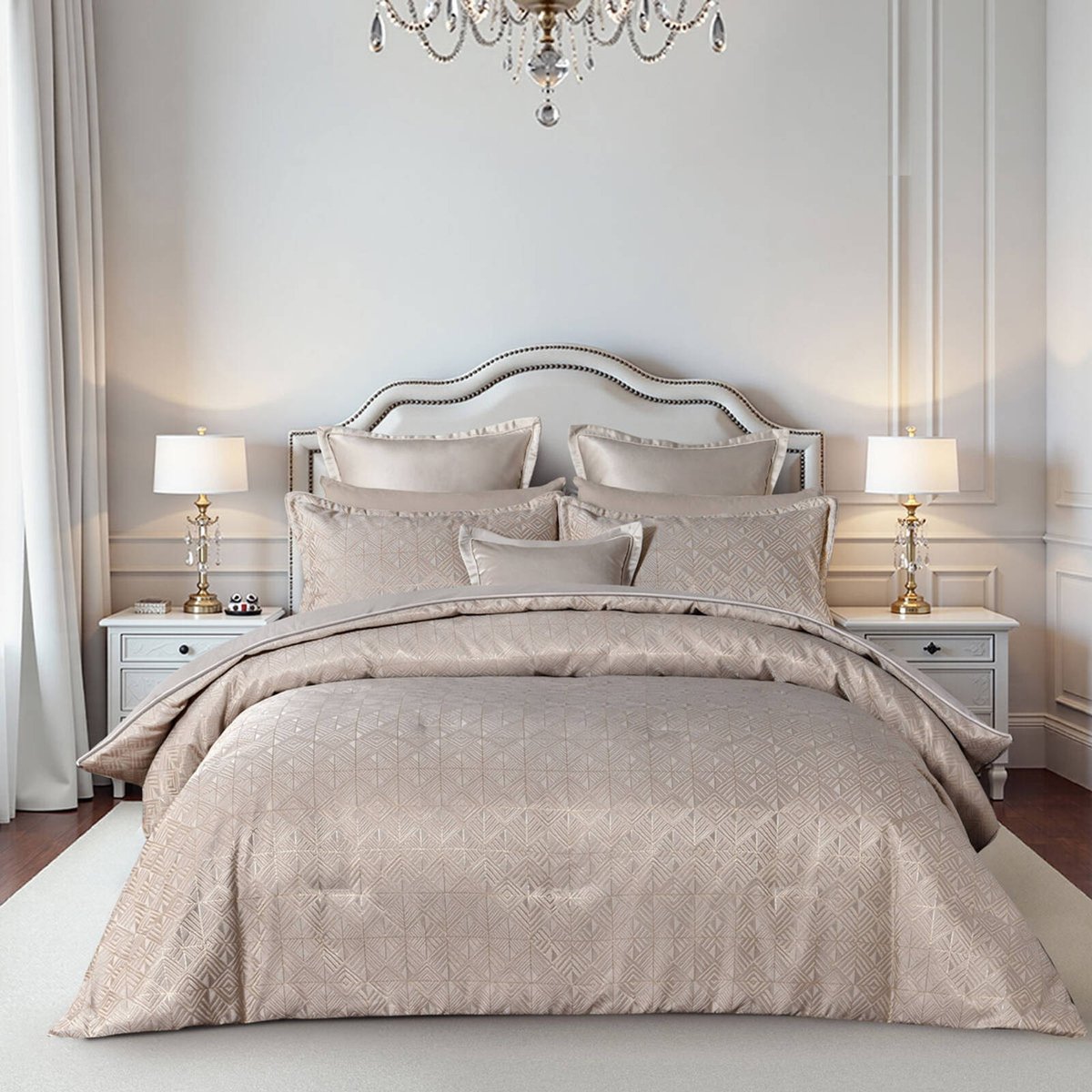 Bianca Bellagio Gold 6 Pcs Jacquard Geometric Comforter Set Queen/King ...