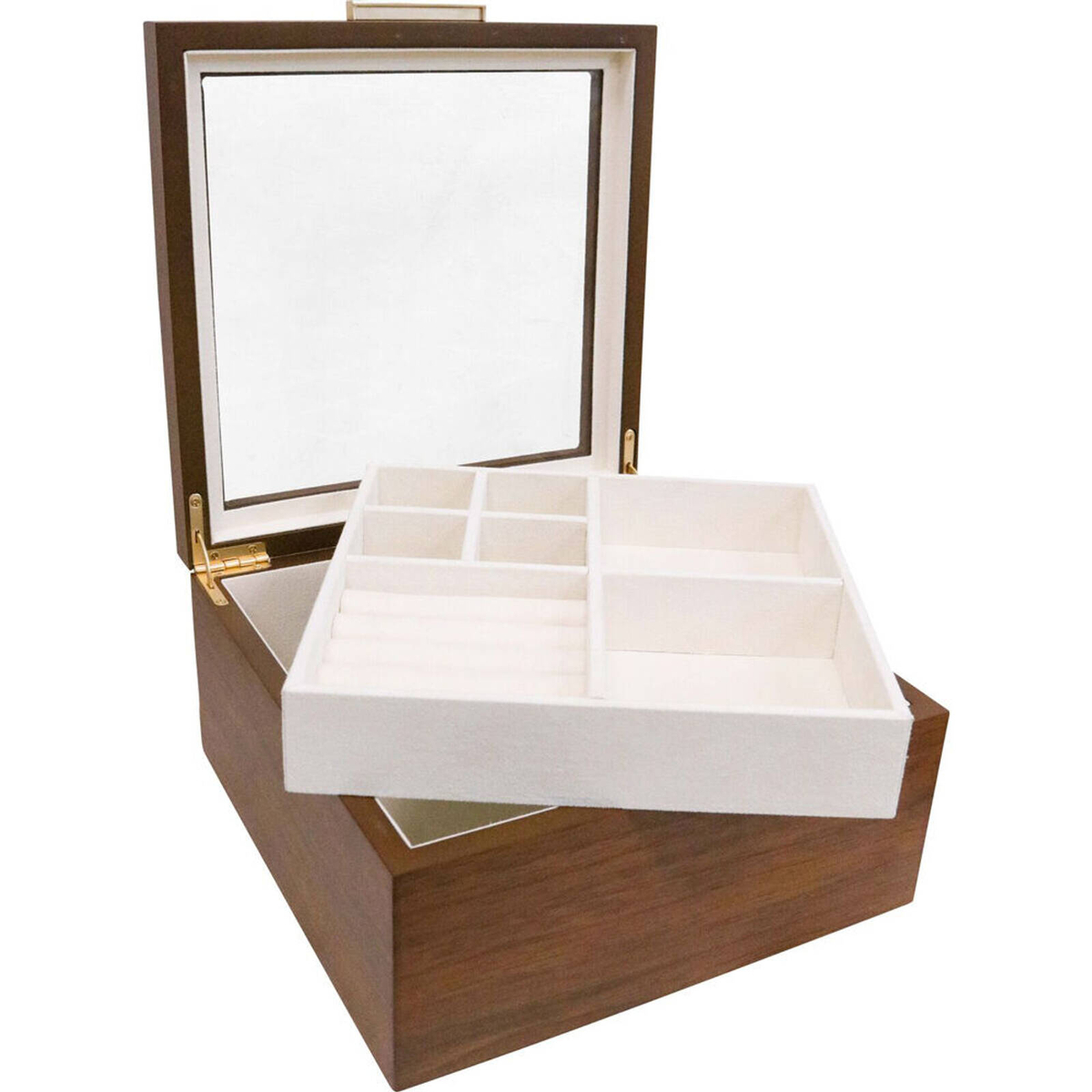 LVD Timber Jewellery Square Storage Box Organiser 20.5x10cm- Walnut ...