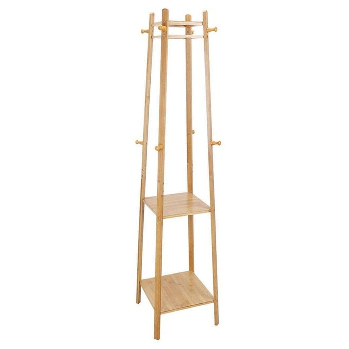 P&P Brown Bamboo Coat Rack With Storage Shelves And Hooks - Bunnings ...